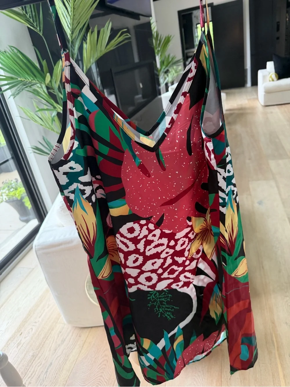 SHEIN | Swim | Shein Tropical Floral Black Red Green Slip Swim Coverup ...